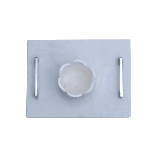 White Marble Tray With Flower Shaped Container - The Star Murti Museum