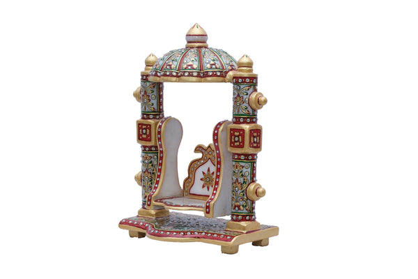 Handpainted Minakari Marble Singhasan Chair With Kundan Work